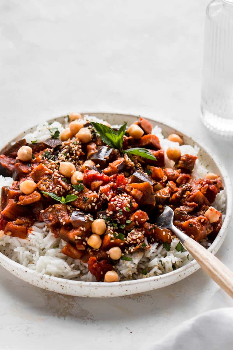 Weeknight Eggplant Masala Over Rice - Cooking With Elo